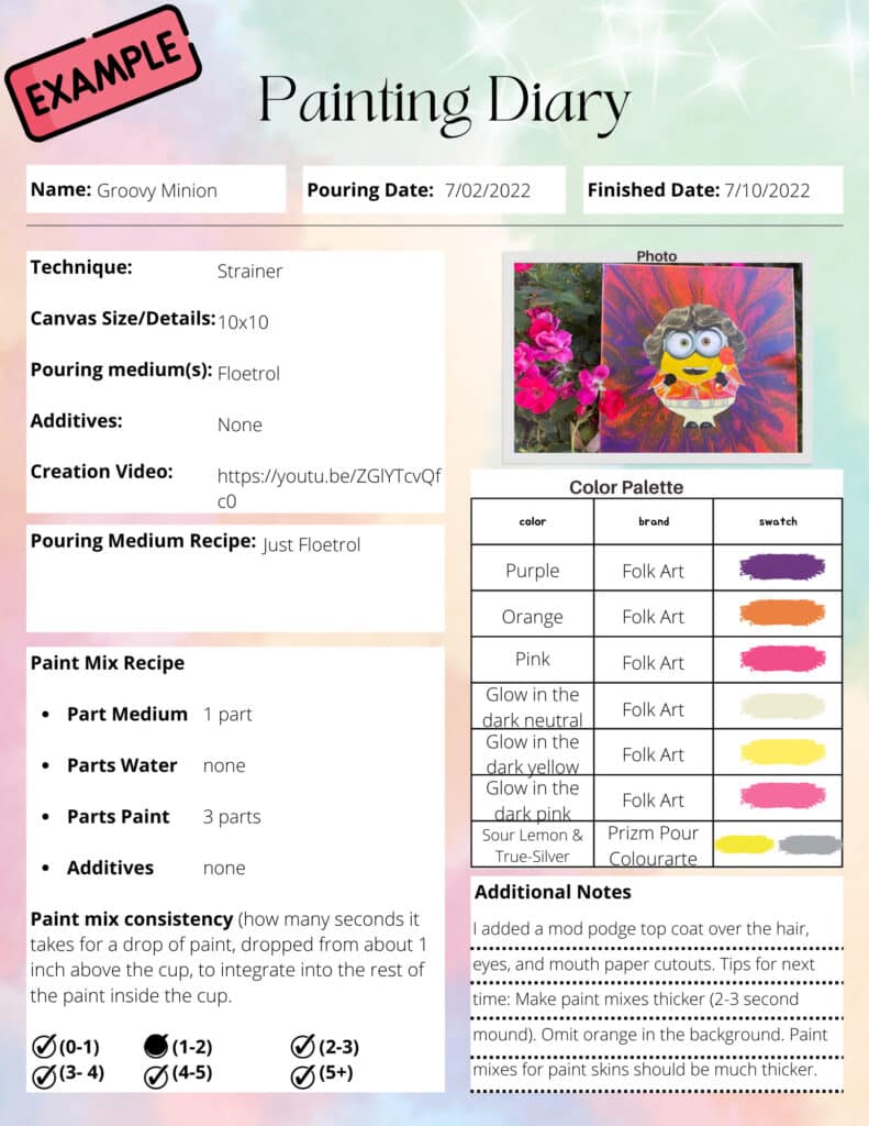 Painting Diary Printouts - Elite Fluid Art Academy