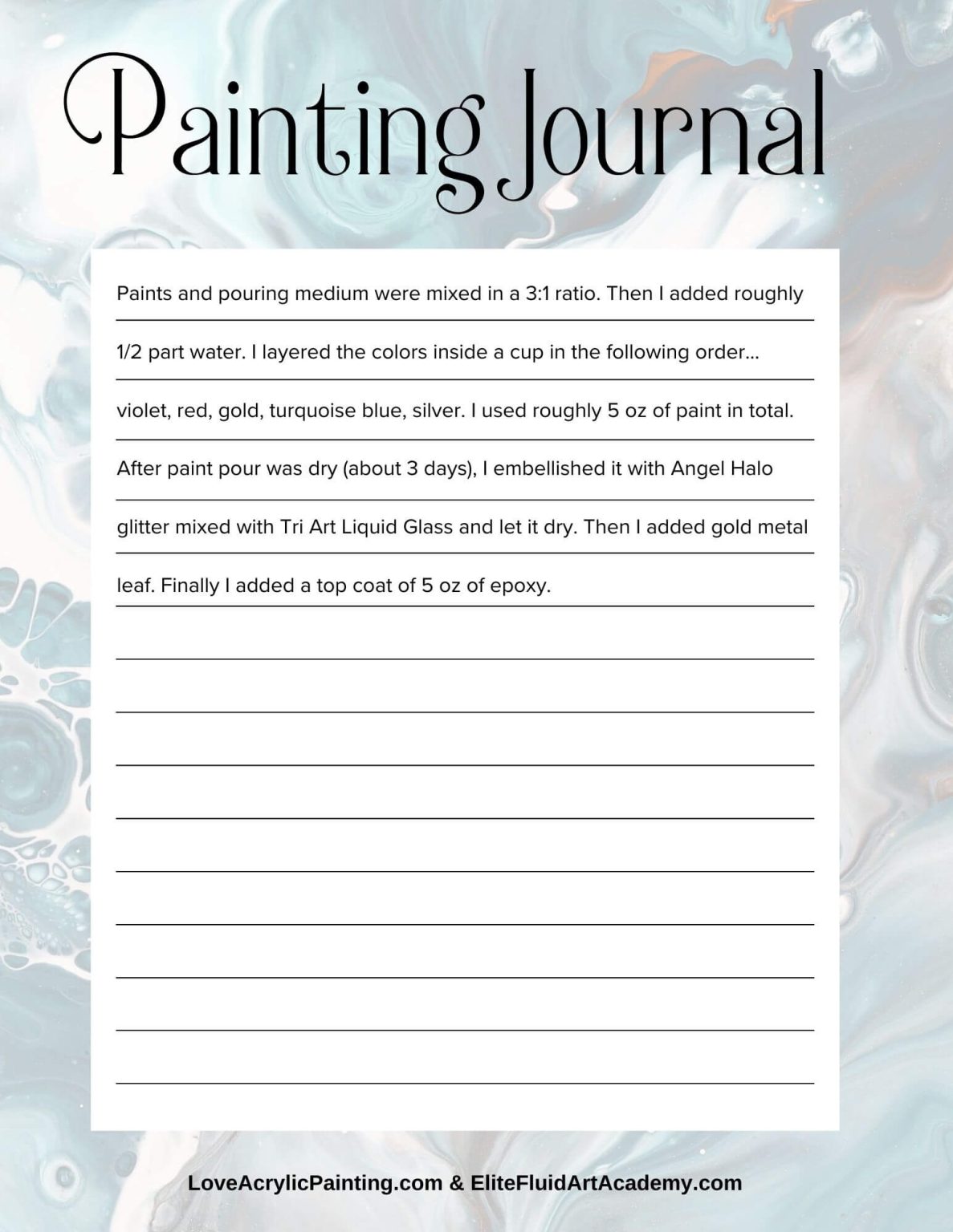 Painting Diary Printouts - Elite Fluid Art Academy